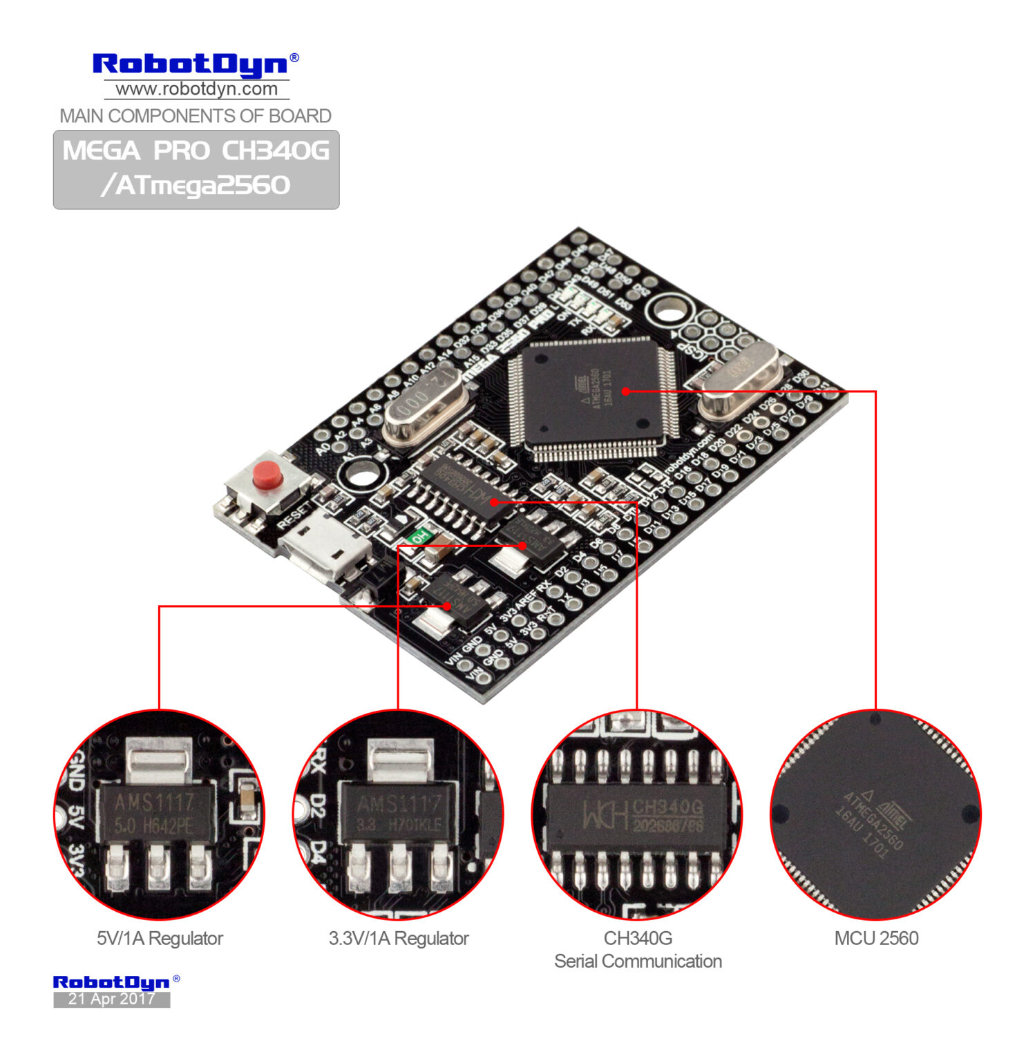 Mega 2560 PRO (Embed) CH340G/ATmega2560-16AU - Hardware, Software ...